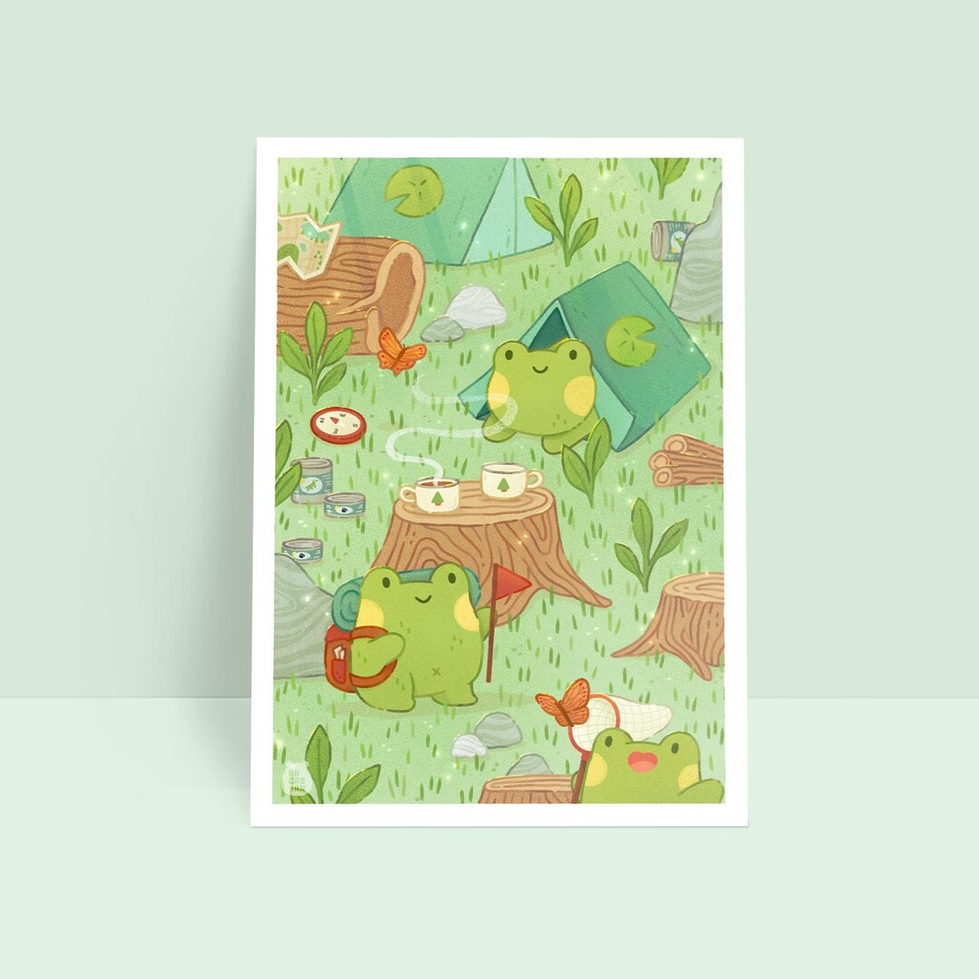 Camping Frogs - Cute Frogs on a Camping Trip - Summer 6x8 Art Print - Etsy