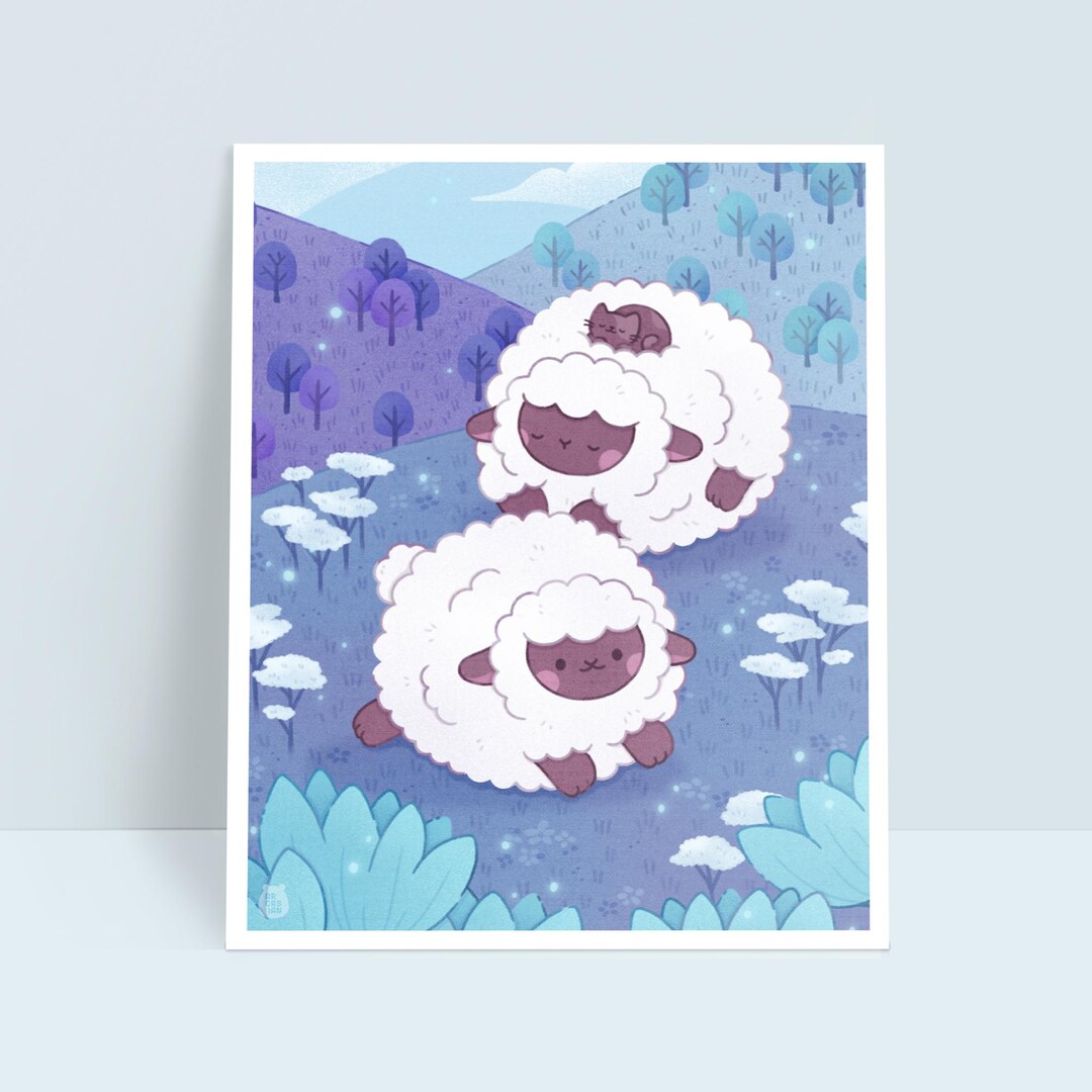 Dream Sheep - Cute Sheep in a Field - Kawaii 8x10 Art Print - Etsy