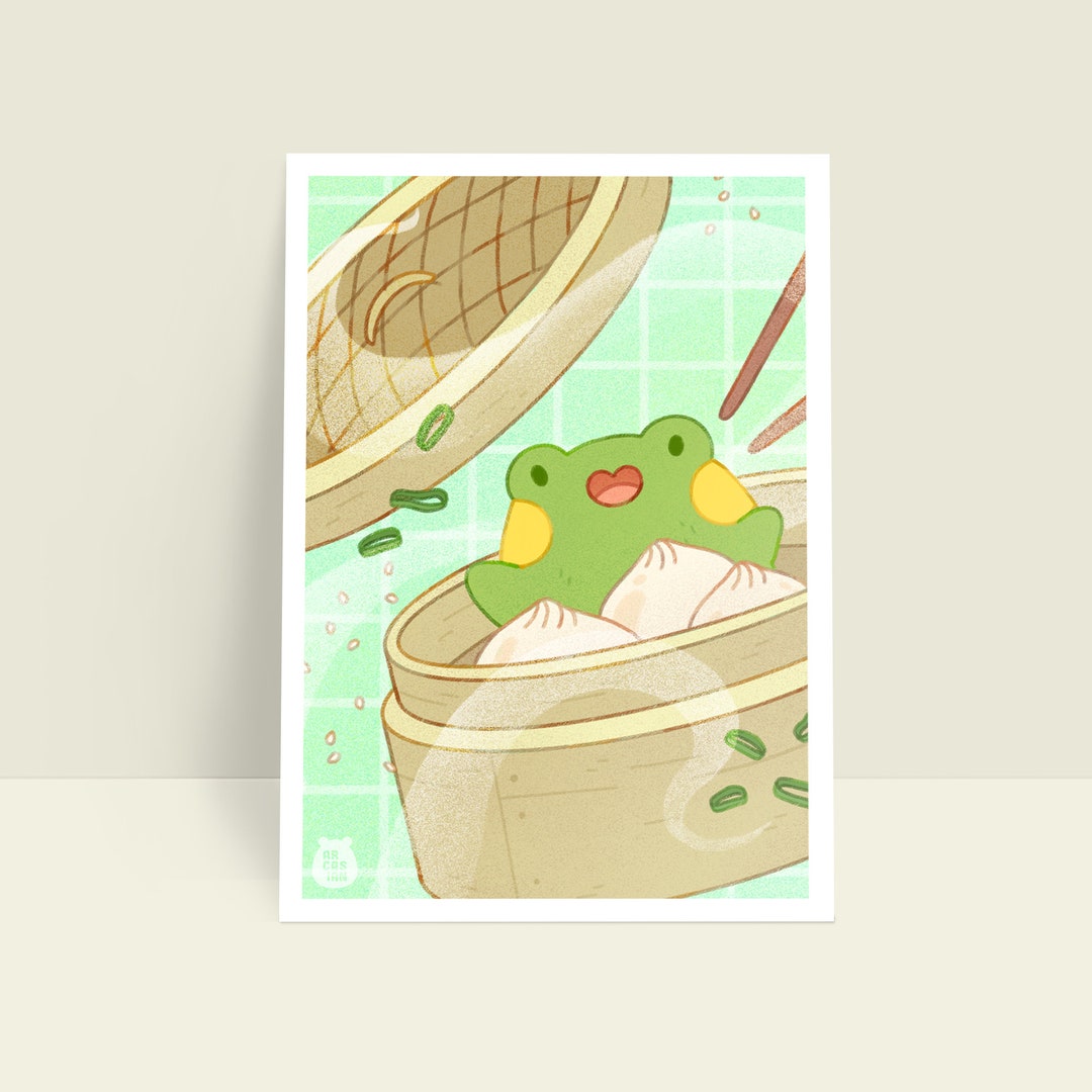 Lucky Henry - Cute Frog in a Steamer With Steamed Buns 6x8 Art Print - Etsy