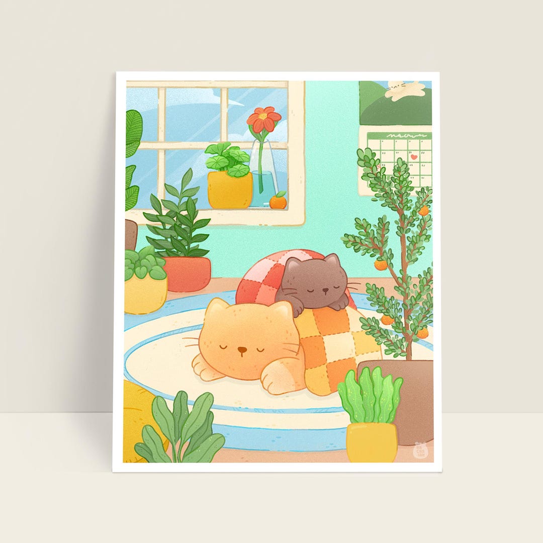 Cozy Cats - Cute and Cuddly Cats in Blankets - Kawaii 8x10 Art Print - Etsy