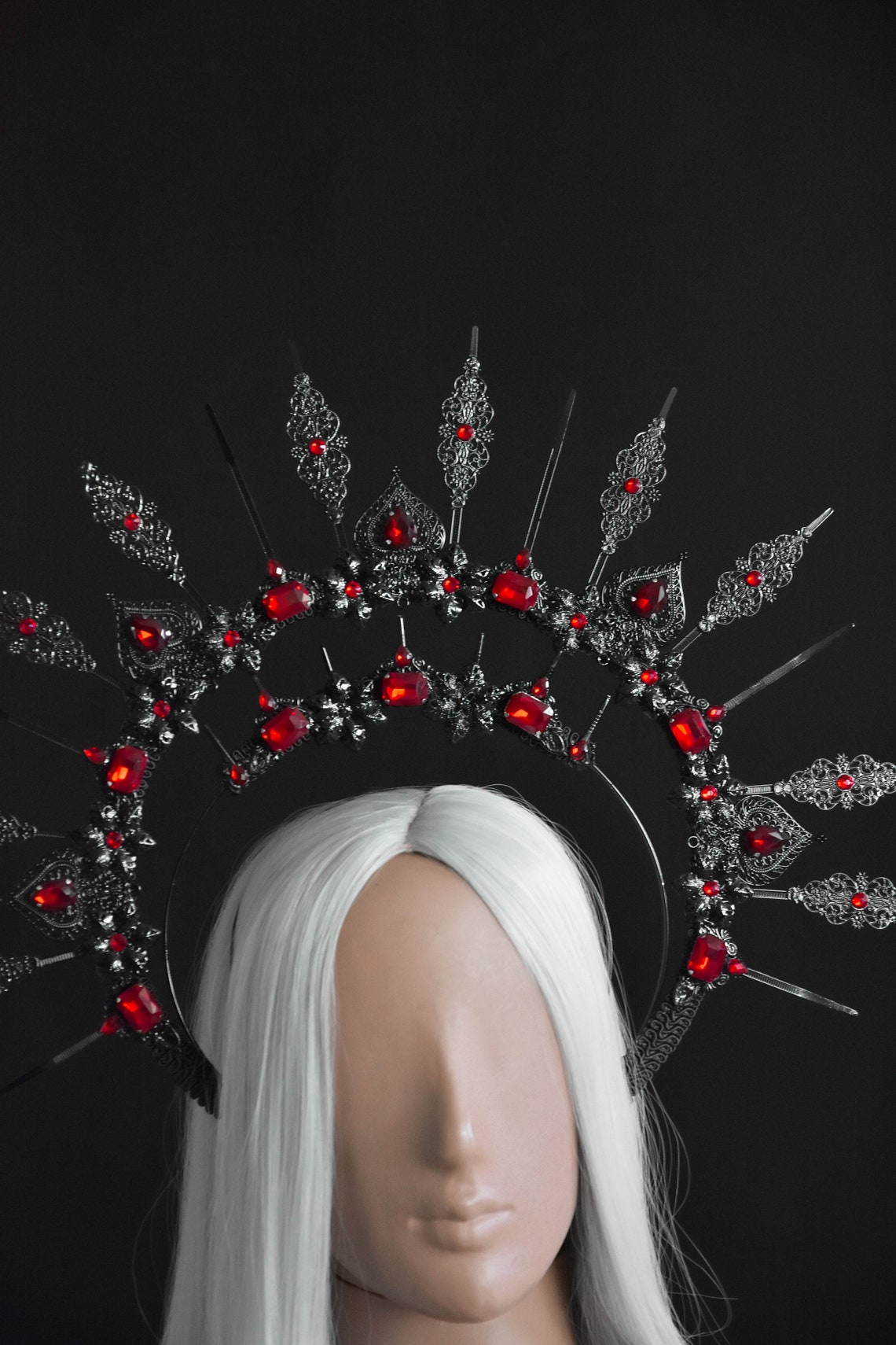 Vampire Halo Crown With Red Stones, Black Gothic Crown, Halloween Halo ...