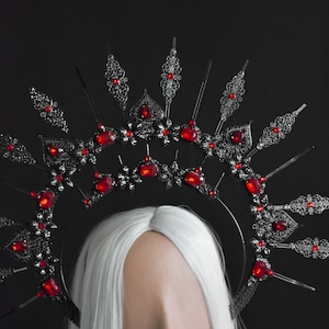 Vampire Halo Crown With Red Stones, Black Gothic Crown, Halloween Halo ...