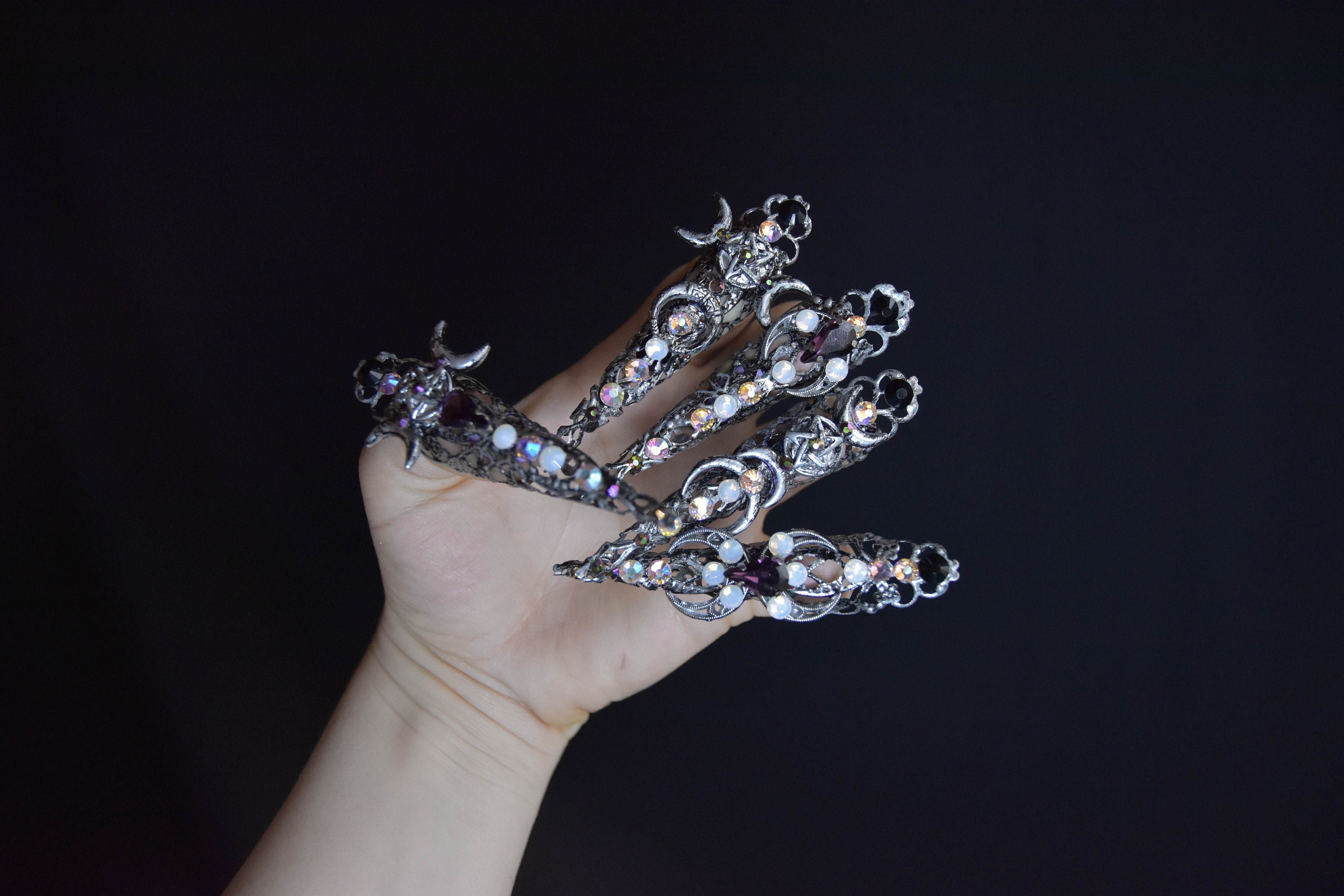 Moon Goddess Claw Rings, Long Claws Set of 5, Witch Cosplay Finger ...