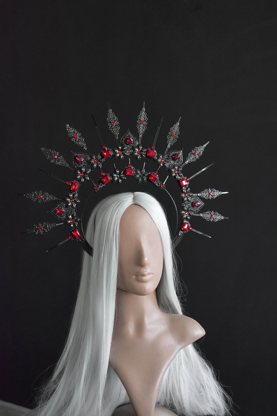 Vampire Halo Crown With Red Stones, Black Gothic Crown, Halloween Halo ...