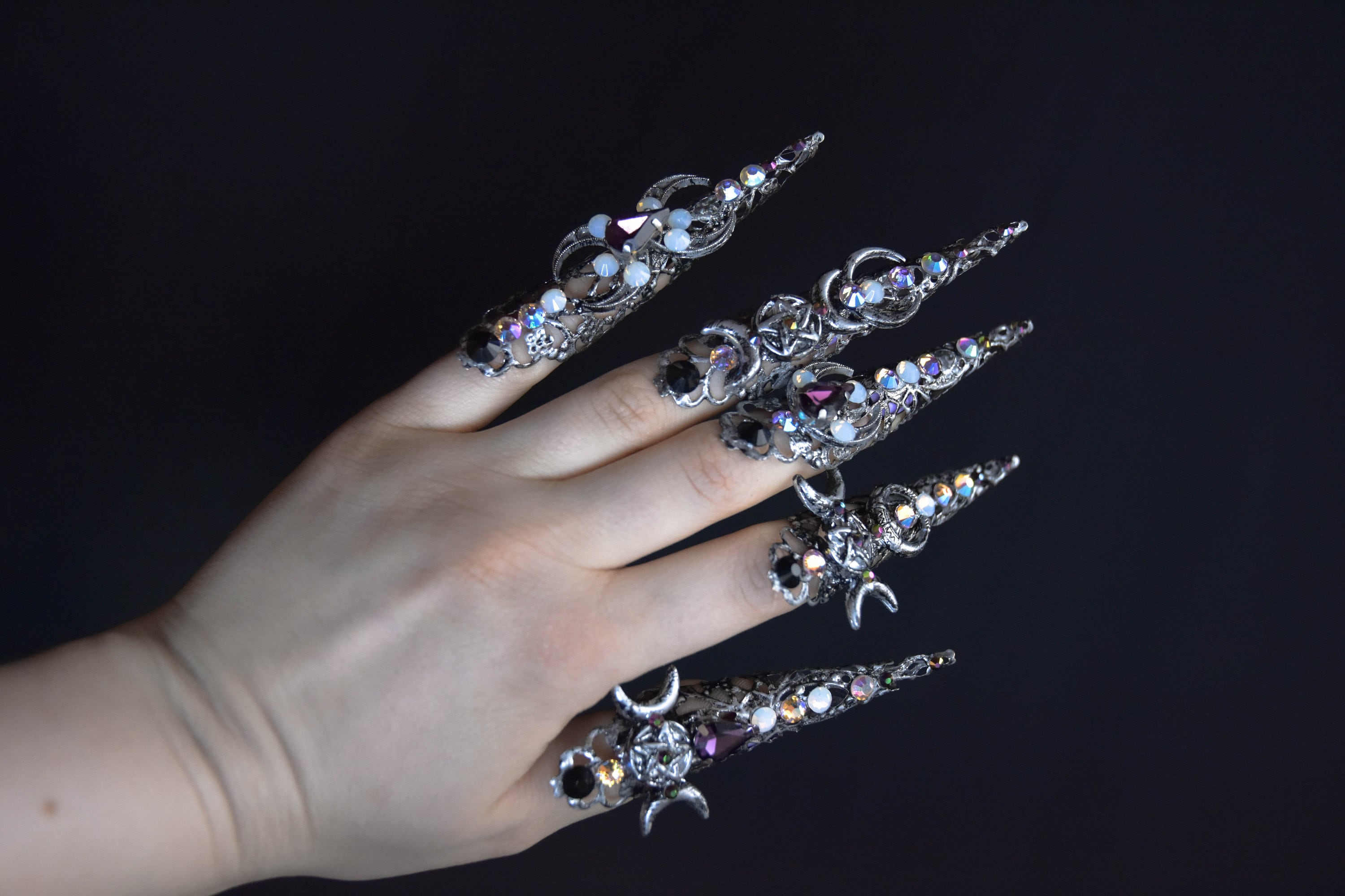 Moon Goddess Claw Rings, Long Claws Set of 5, Witch Cosplay Finger ...