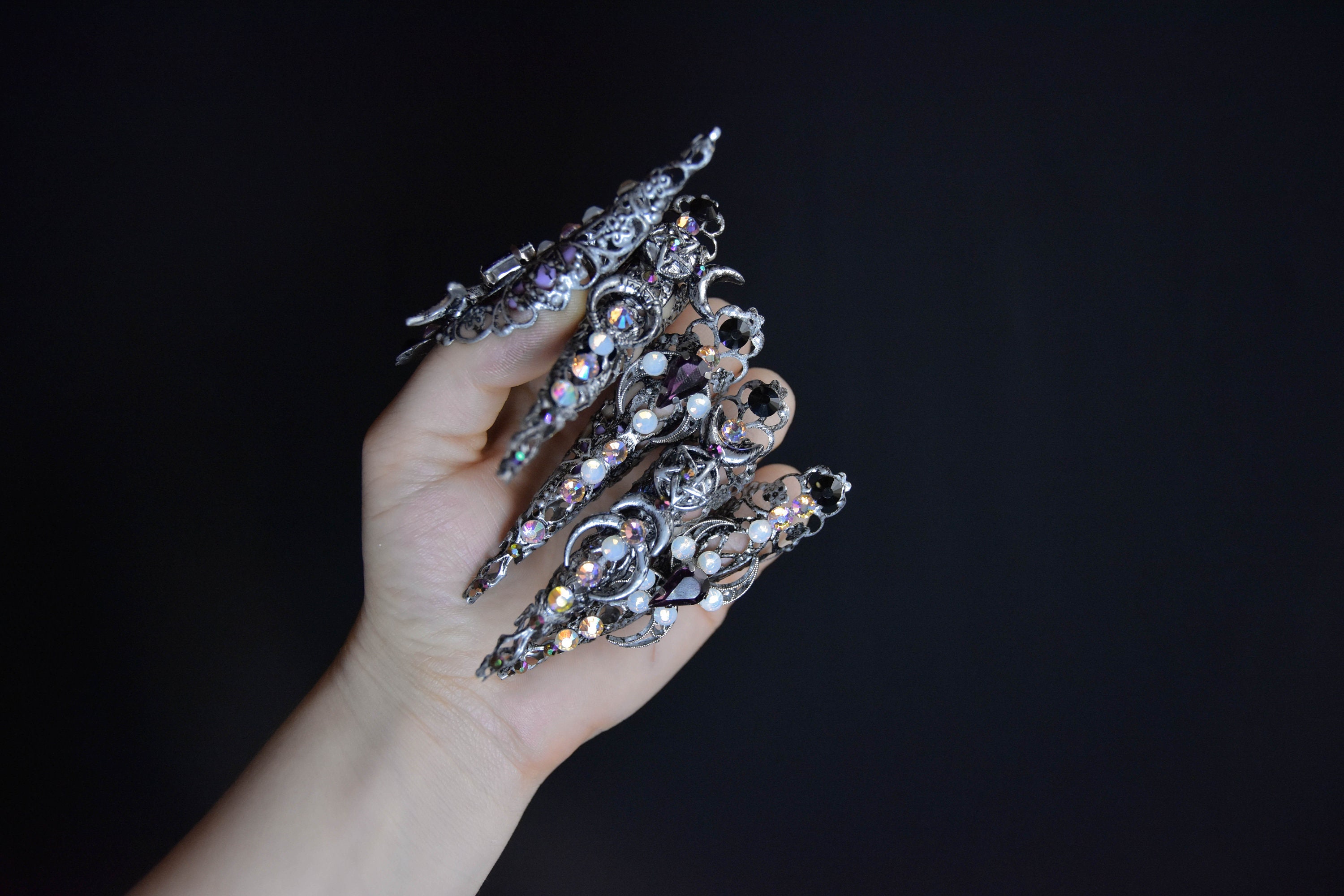 Moon Goddess Claw Rings, Long Claws Set of 5, Witch Cosplay Finger ...