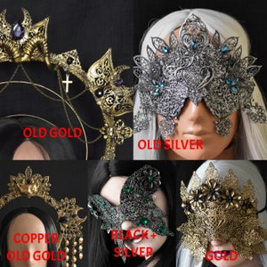 Set of Two Piece Crown and Blind Mask, Gothic Halo Crown, Witch Costume ...