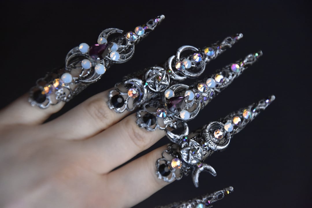 Moon Goddess Claw Rings, Long Claws Set of 5, Witch Cosplay Finger ...