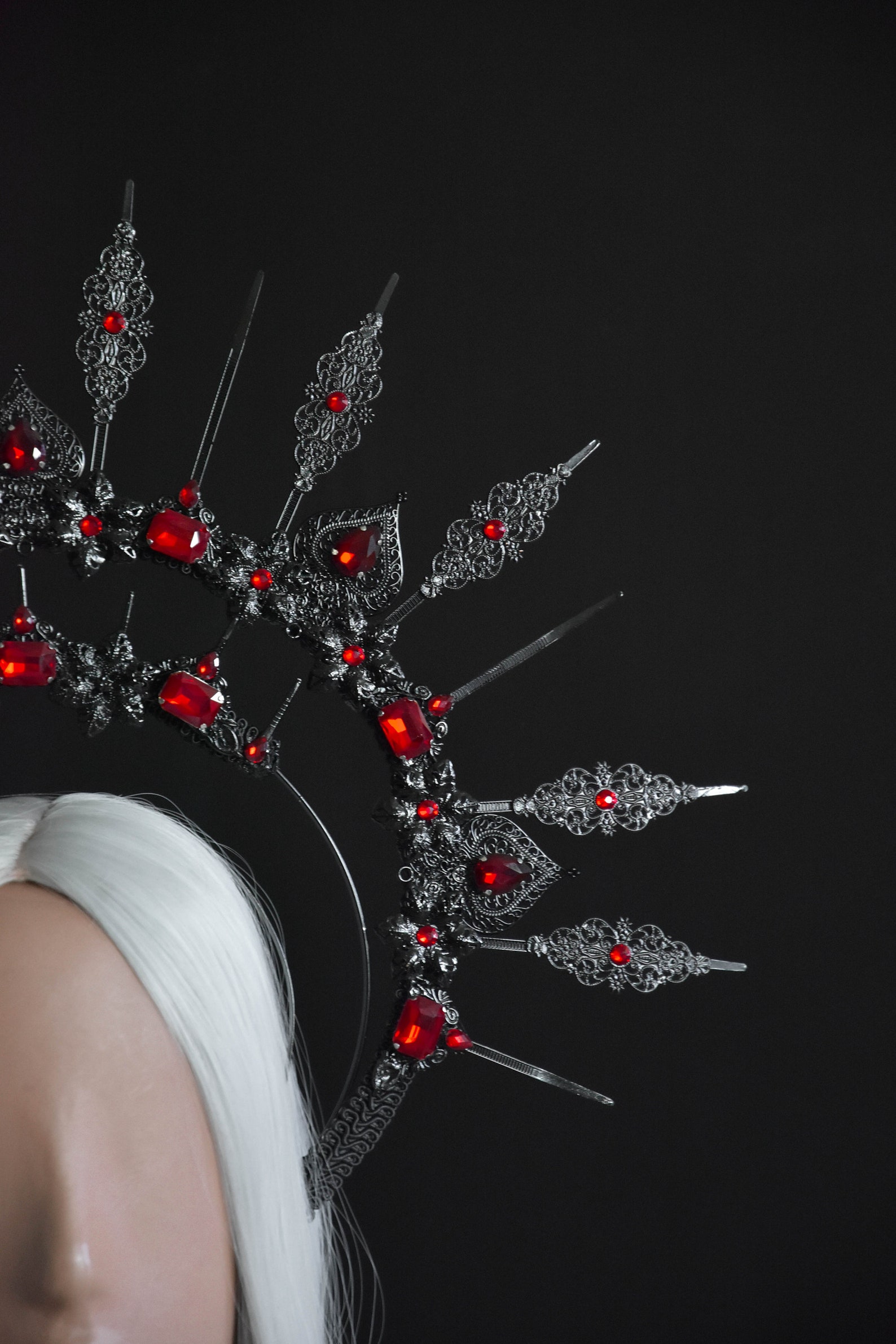 Vampire Halo Crown With Red Stones, Black Gothic Crown, Halloween Halo ...