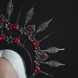 Vampire Halo Crown With Red Stones, Black Gothic Crown, Halloween Halo ...