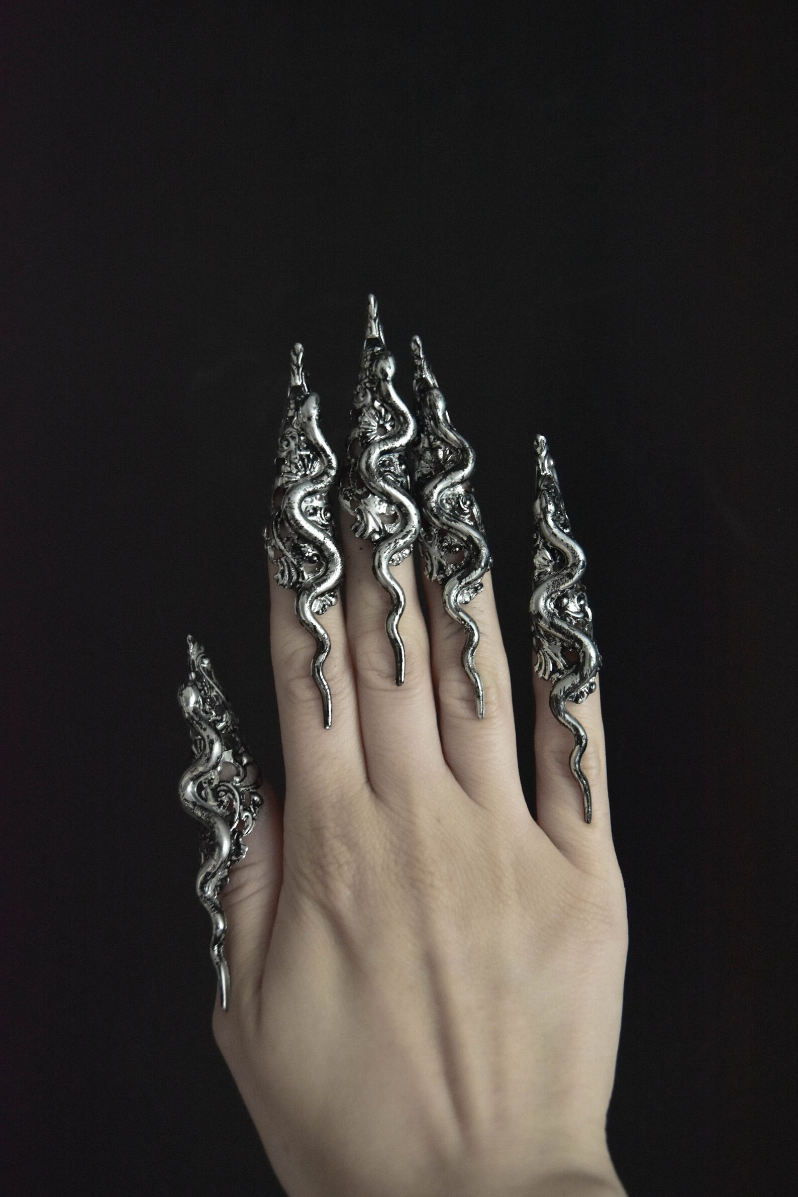 Snake Claw Rings, Long Claws Set of 5, Witch Pagan Finger Claws, Medusa ...