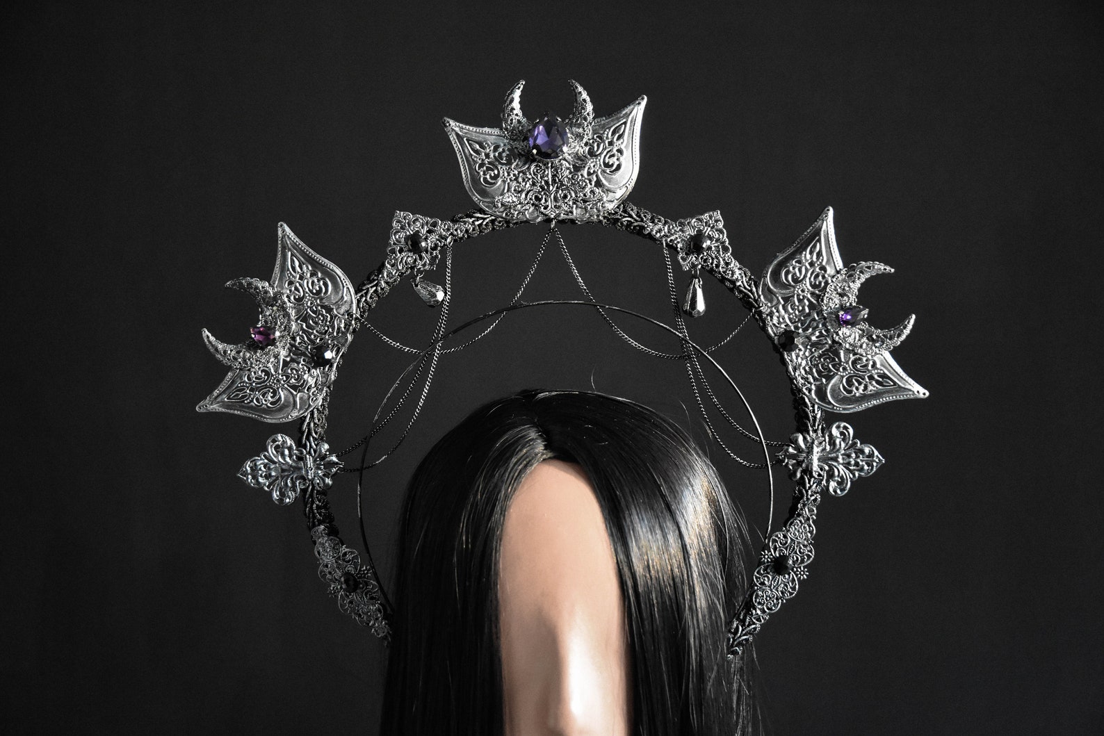 Gothic Crown Horn Headpiece Halloween Costume Moon Halo - Etsy