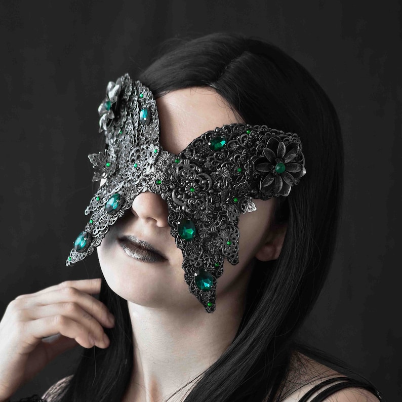 Gothic Blind Mask Black and Silver Blind Mask With Green | Etsy