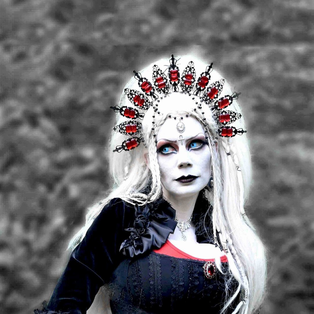 Ready to Ship Vampire Headband Black Crown Gothic Headdress Crystal ...