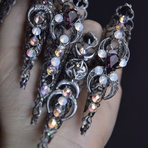 Moon Goddess Claw Rings, Long Claws Set of 5, Witch Cosplay Finger ...