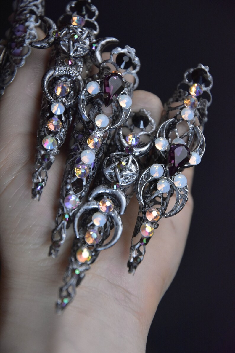 Moon Goddess Claw Rings, Long Claws Set of 5, Witch Cosplay Finger ...