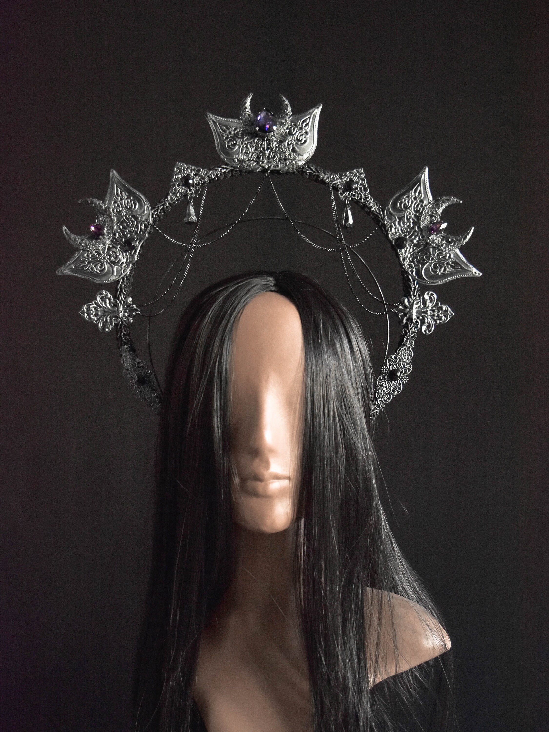Gothic Crown Horn Headpiece Halloween Costume Moon Halo - Etsy