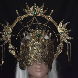 Set of Two Piece Crown and Blind Mask, Gothic Halo Crown, Witch Costume ...