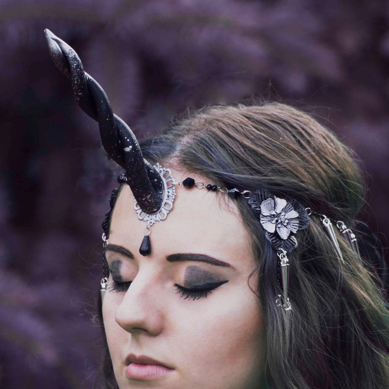 Black Unicorn Horn Headpiece Halloween Headdress Circlet Etsy