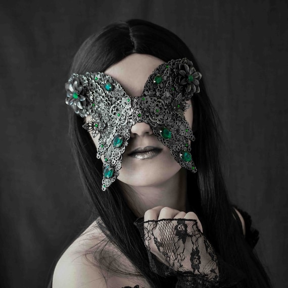 Gothic Blind Mask Black and Silver Blind Mask With Green | Etsy