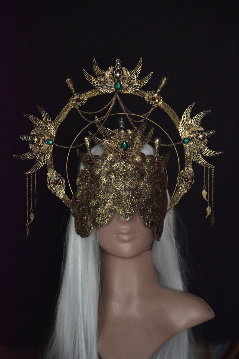 Set of Two Piece Crown and Blind Mask, Gothic Halo Crown, Witch Costume ...