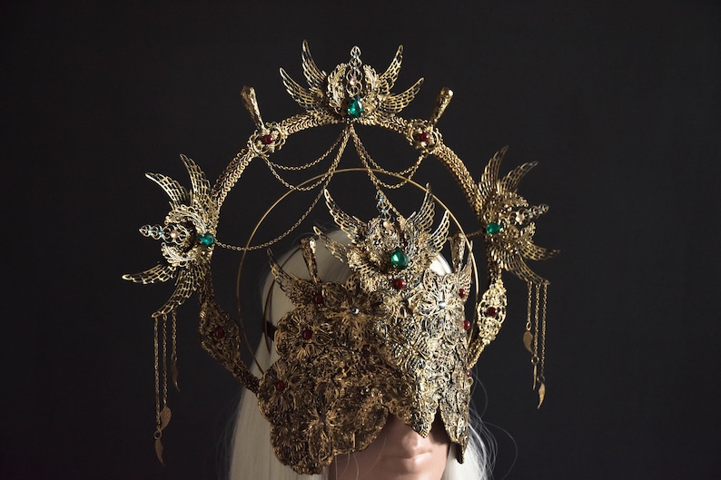 Set of Two Piece Crown and Blind Mask, Gothic Halo Crown, Witch Costume ...