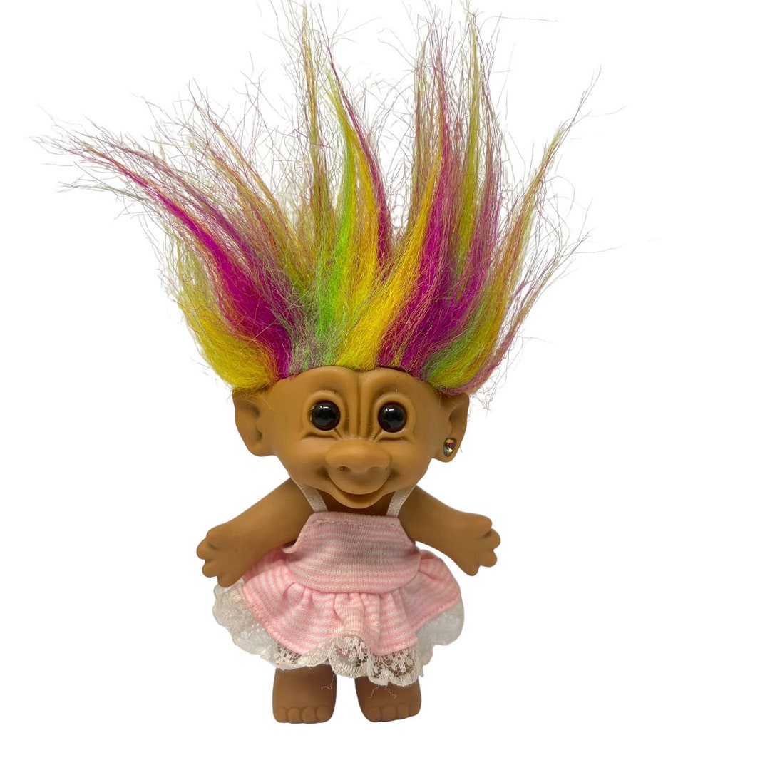 Vintage Bright of America Rainbow Hair Troll Doll With Earring and Pink ...