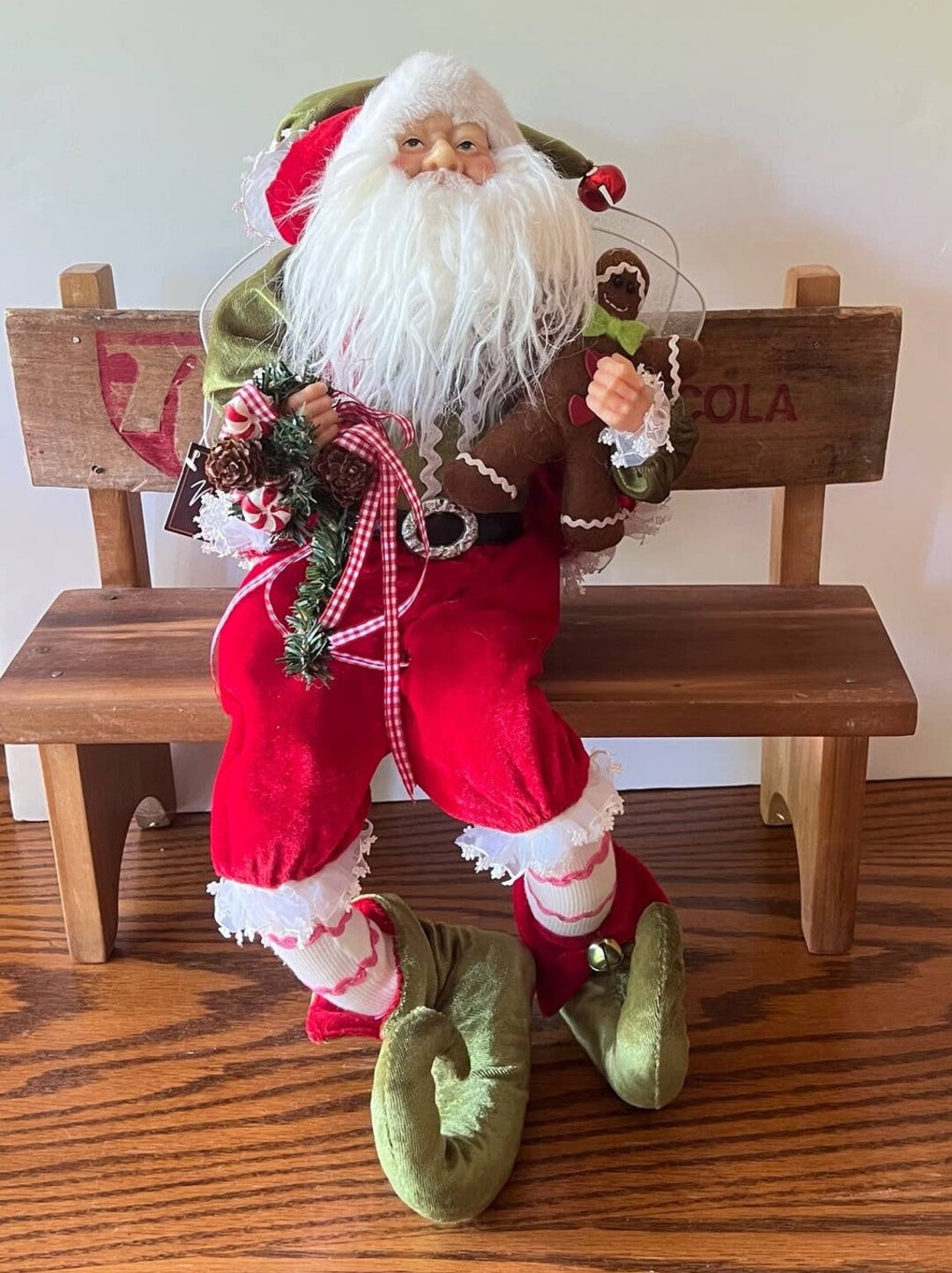 Rare Winward Santa W/wings Holding Gingerbread Boy and Wreath Bench Not ...