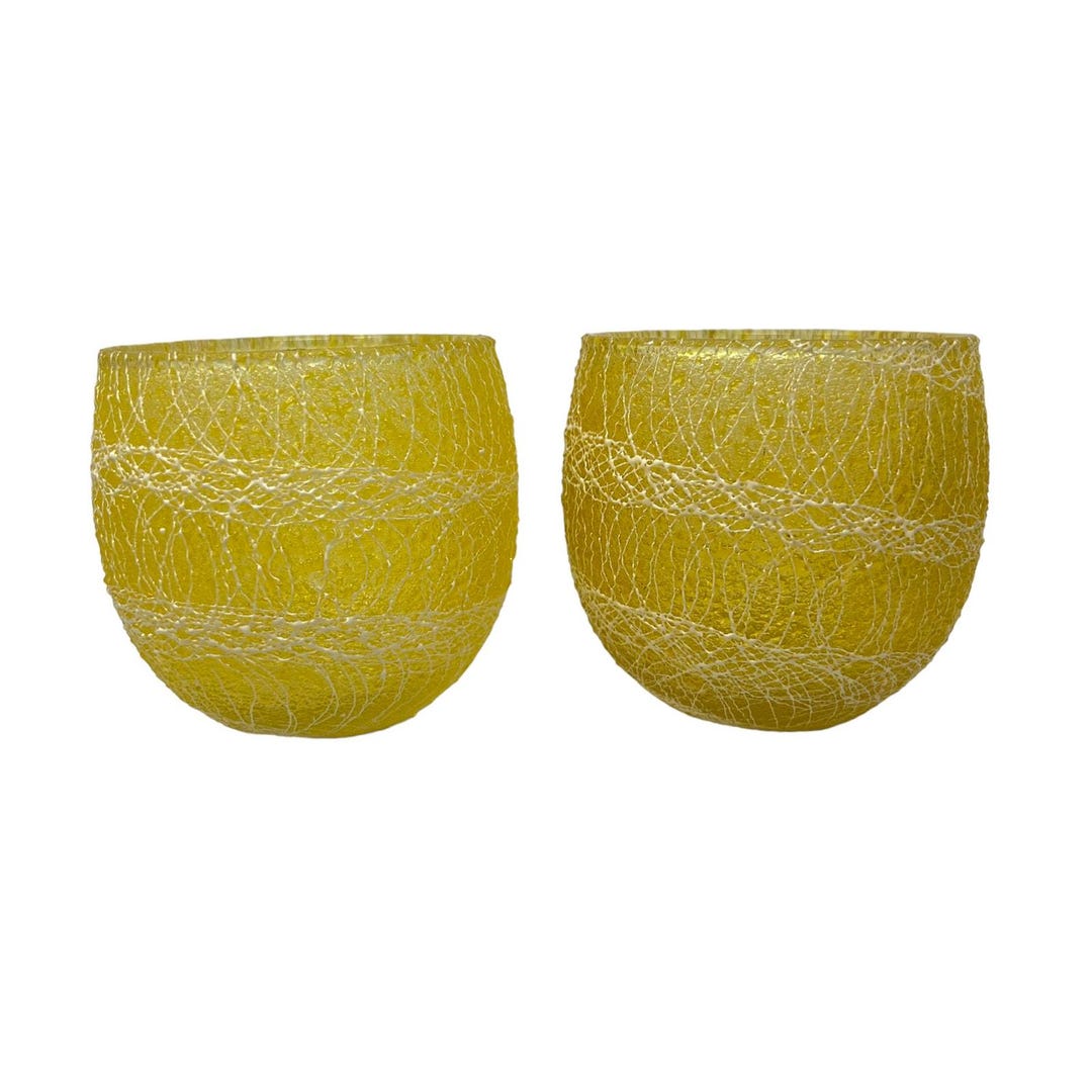 Vintage Yellow Spaghetti String Roly Poly Highball Glasses SET of 2 MCM ...