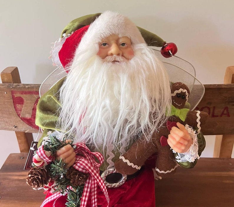 Rare Winward Santa W/wings Holding Gingerbread Boy and Wreath Bench Not ...