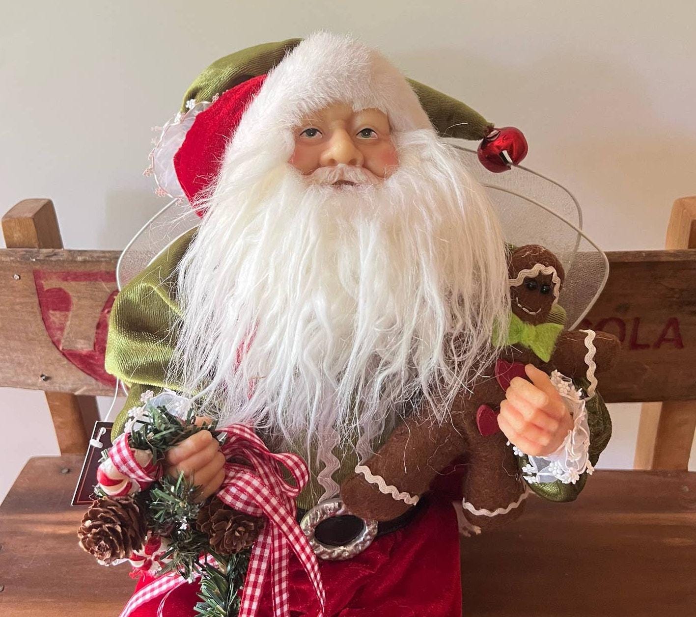 Rare Winward Santa W/wings Holding Gingerbread Boy and Wreath Bench Not ...