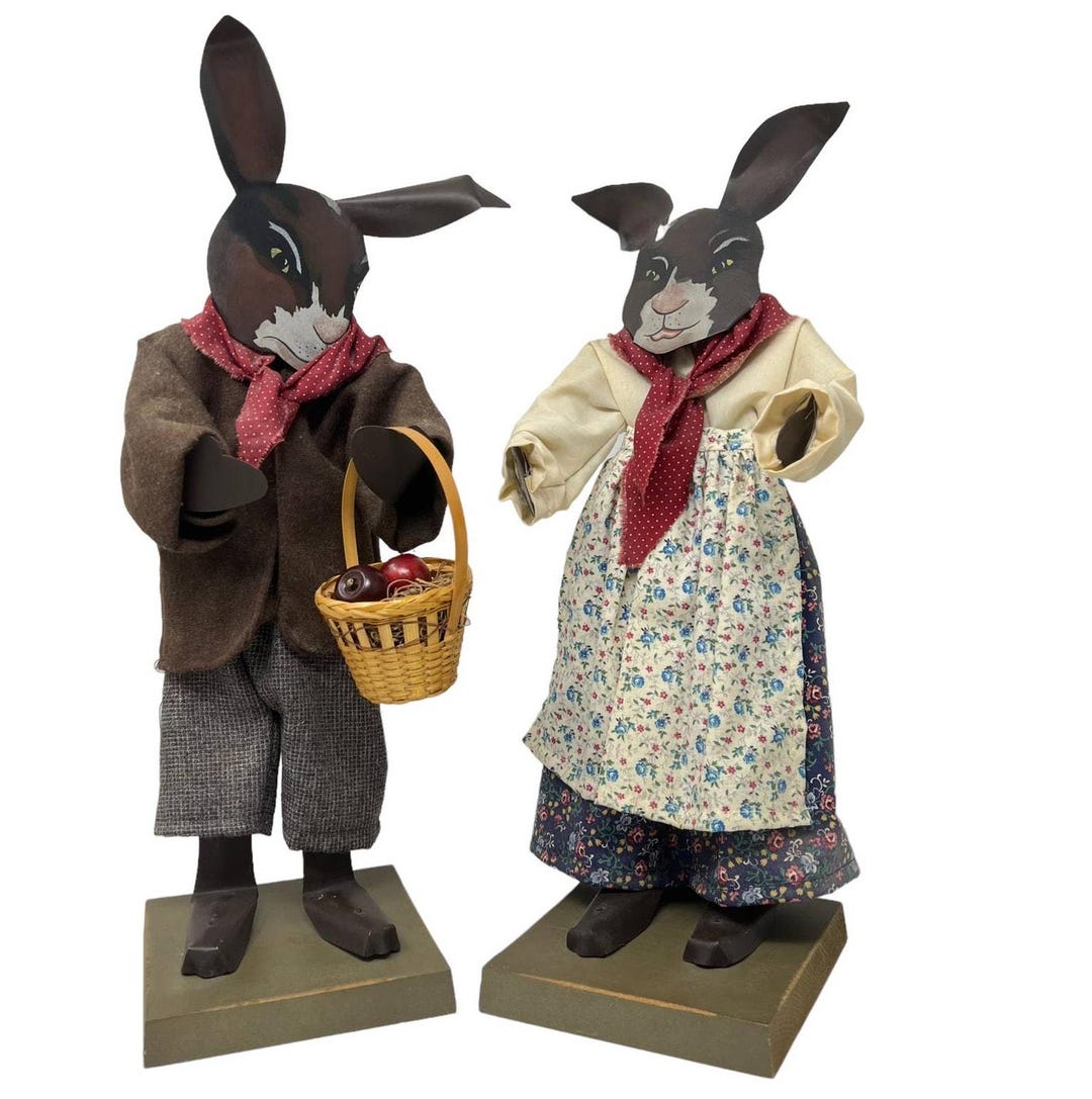 Edna Oar Young PAIR of Shadowdancer Metal Rabbits 1987 Primitive Folk ...
