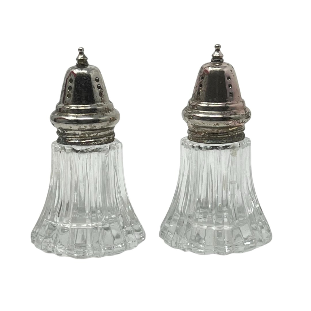 Vintage 1950s Leonard Flared Glass Salt & Pepper Shakers W/ Silver ...