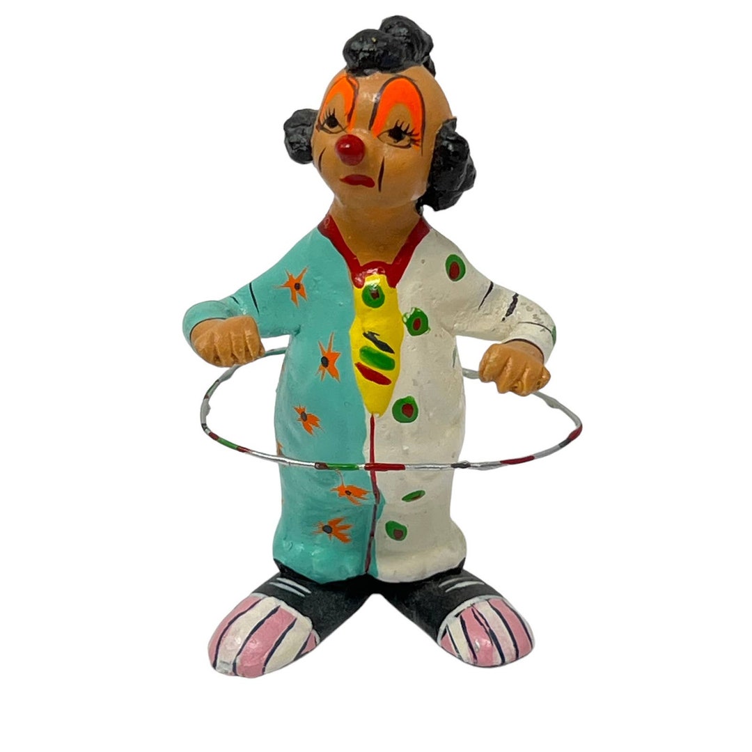 Clown With Hula Hoop Handpainted Figurine 3 1/4 Tall Red Nose Big Shoes ...