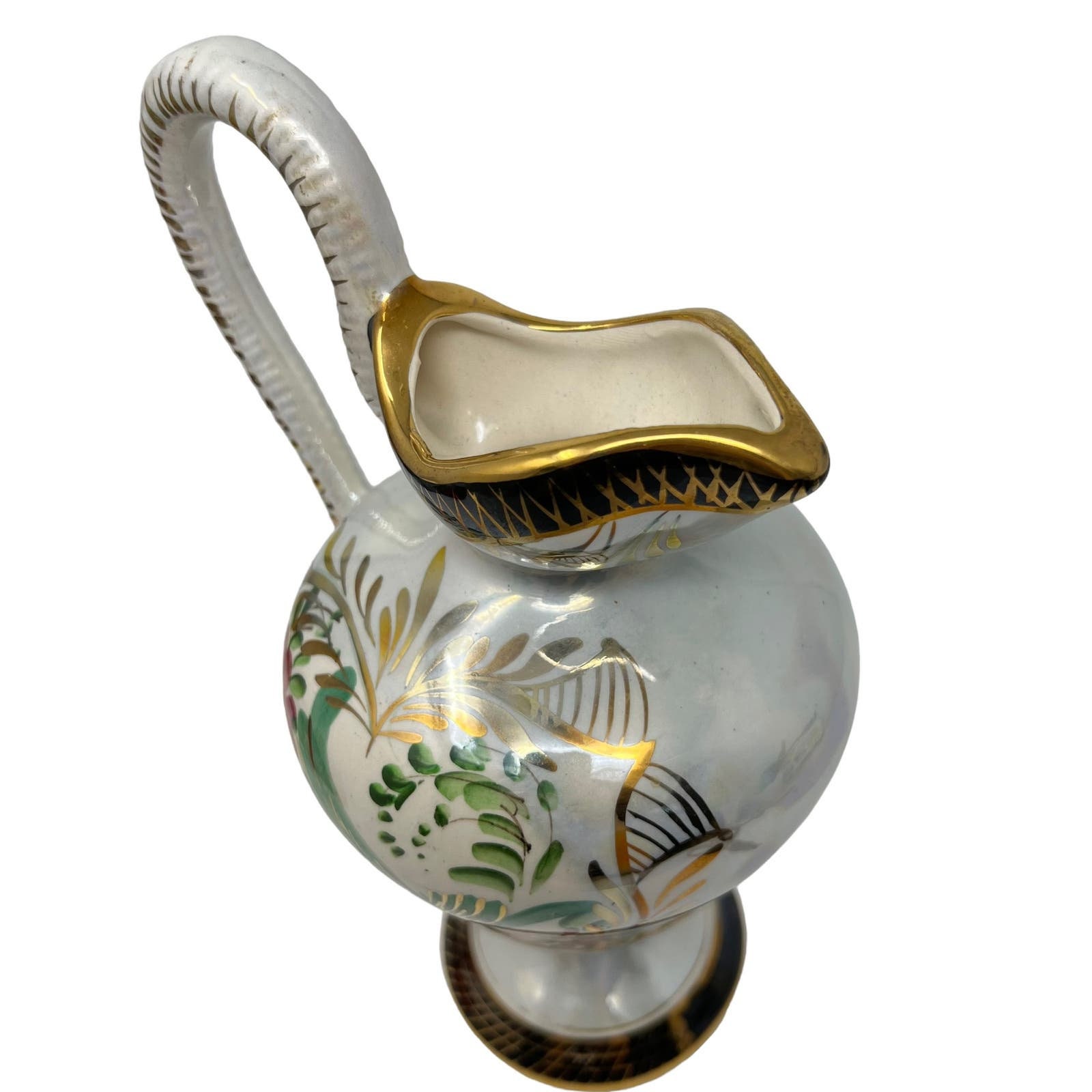 H. Bequet Quaregnon Pitcher Vase Hand Painted Black Gold Trim 10.5 Tall ...