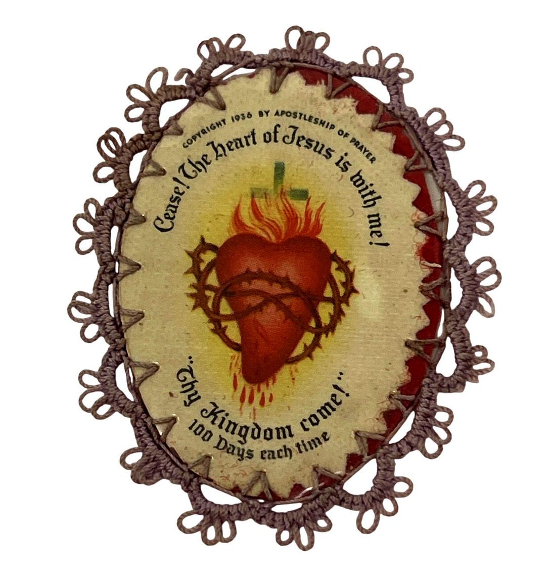 Vintage 1936 Apostleship of Prayer Sacred Heart Scapular With Crochet ...