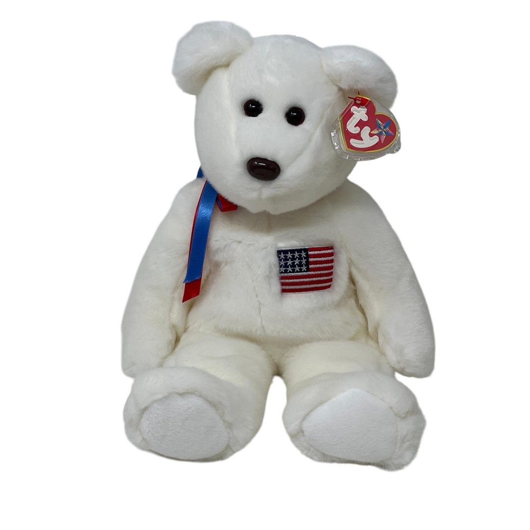 TY Beanie Buddy LIBEARTY 2000 Soft White Bear Flag on Chest 15" Hard ...