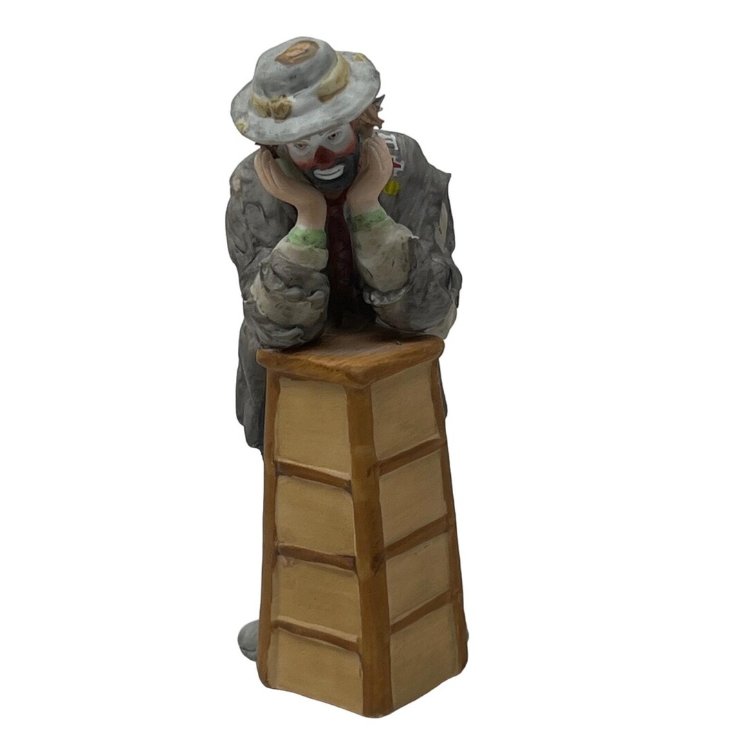 Emmett Kelly Jr Figurine Clown Head in Hands Elbows on Boxes 5” X 3” by ...