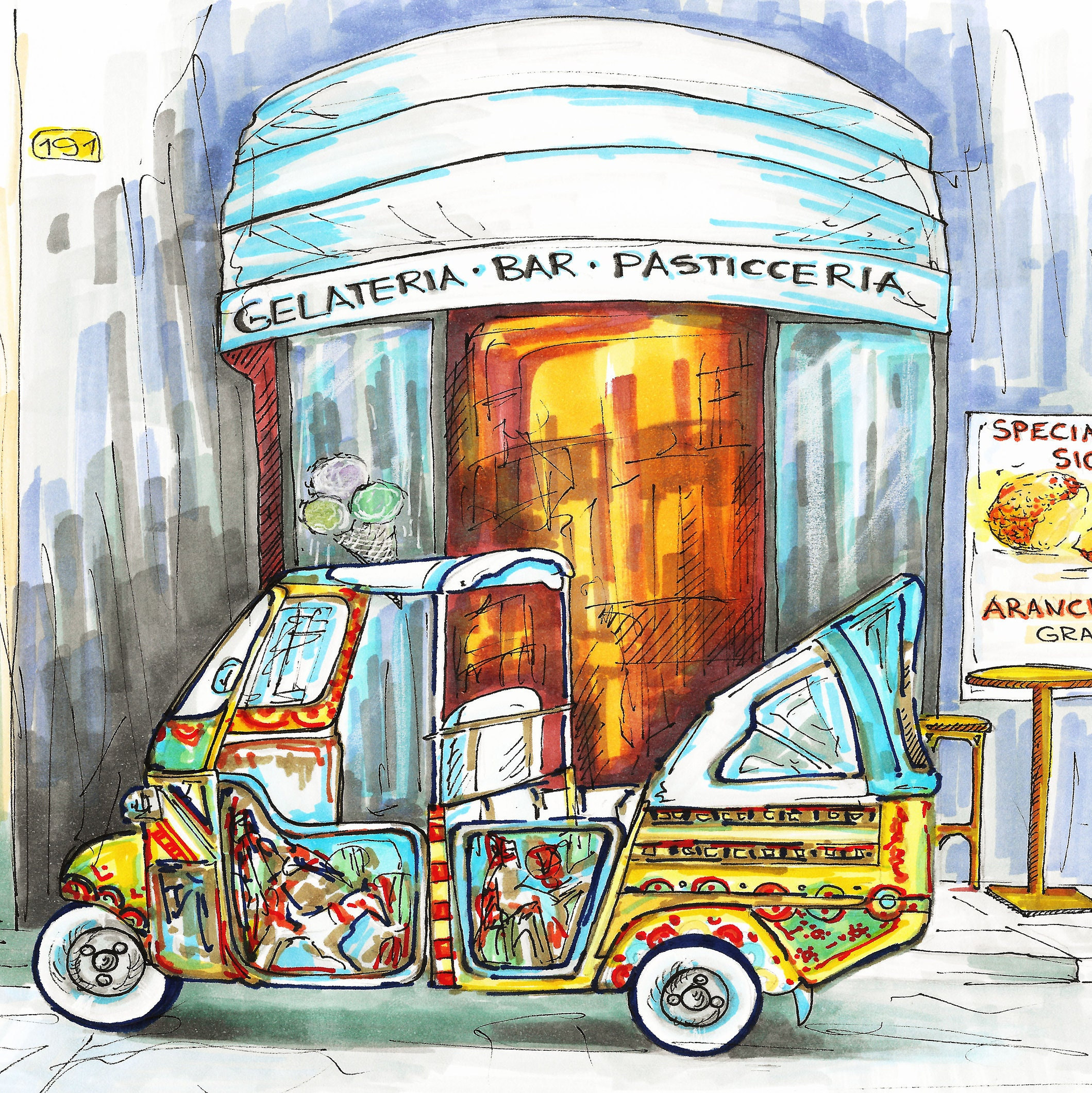 Piaggio Ape Poster I Italian Vespa Car I Watercolor Illustration I A4 ...