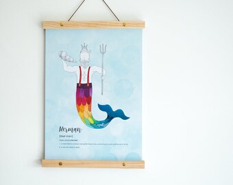 Merman art | Etsy