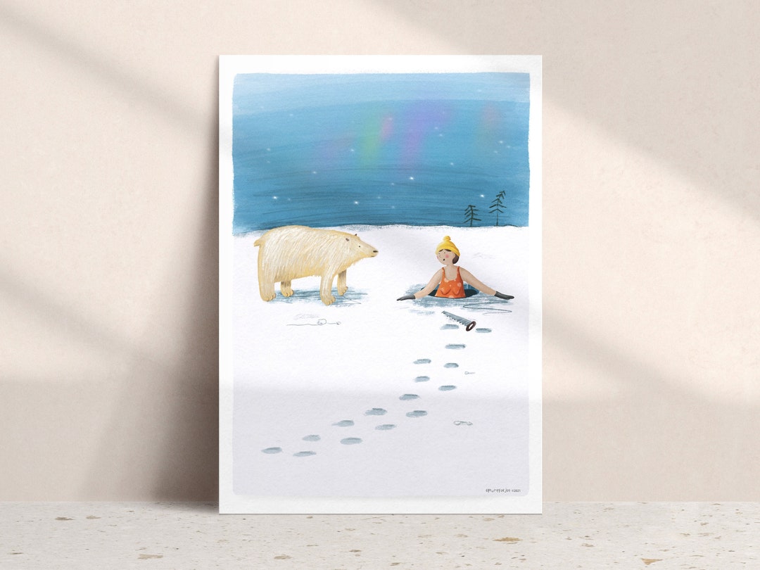 Polar Bear Plunge Funny A4 Illustration Cold Water Swimming Female ...