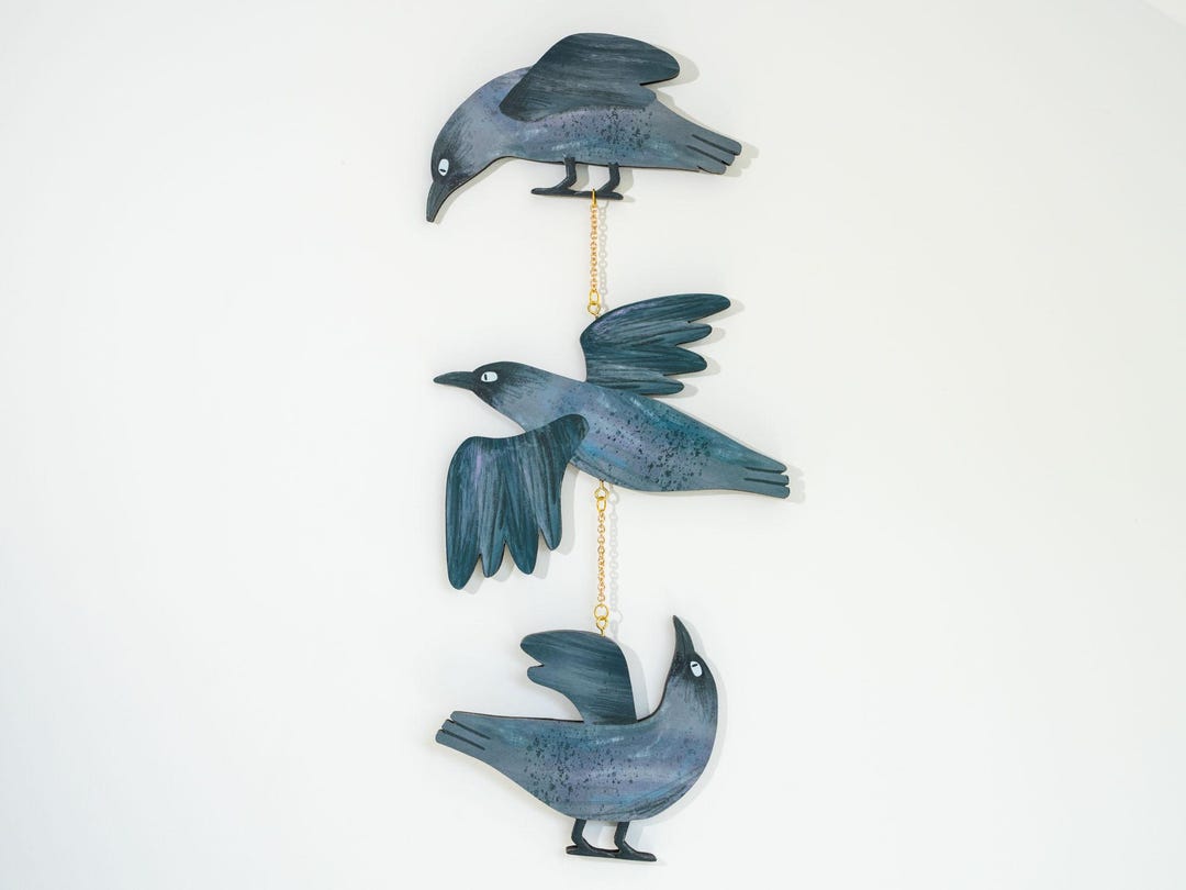 Mystical Three Raven Wall Hanging/corvid Vertical Wall Art/gothic ...