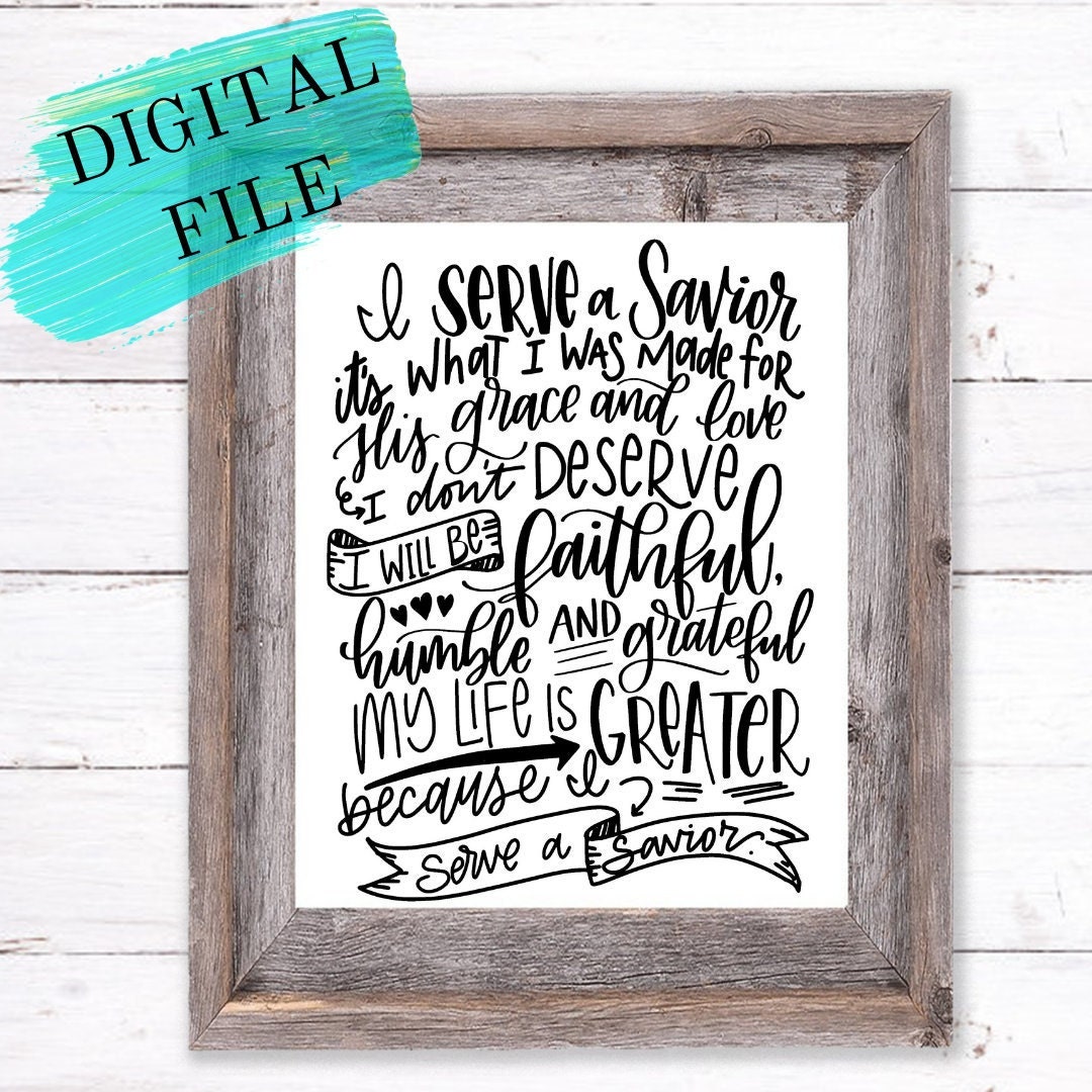 Hand Lettered I Serve a Savior Song Lyric SVG, Christian Music, Digital ...
