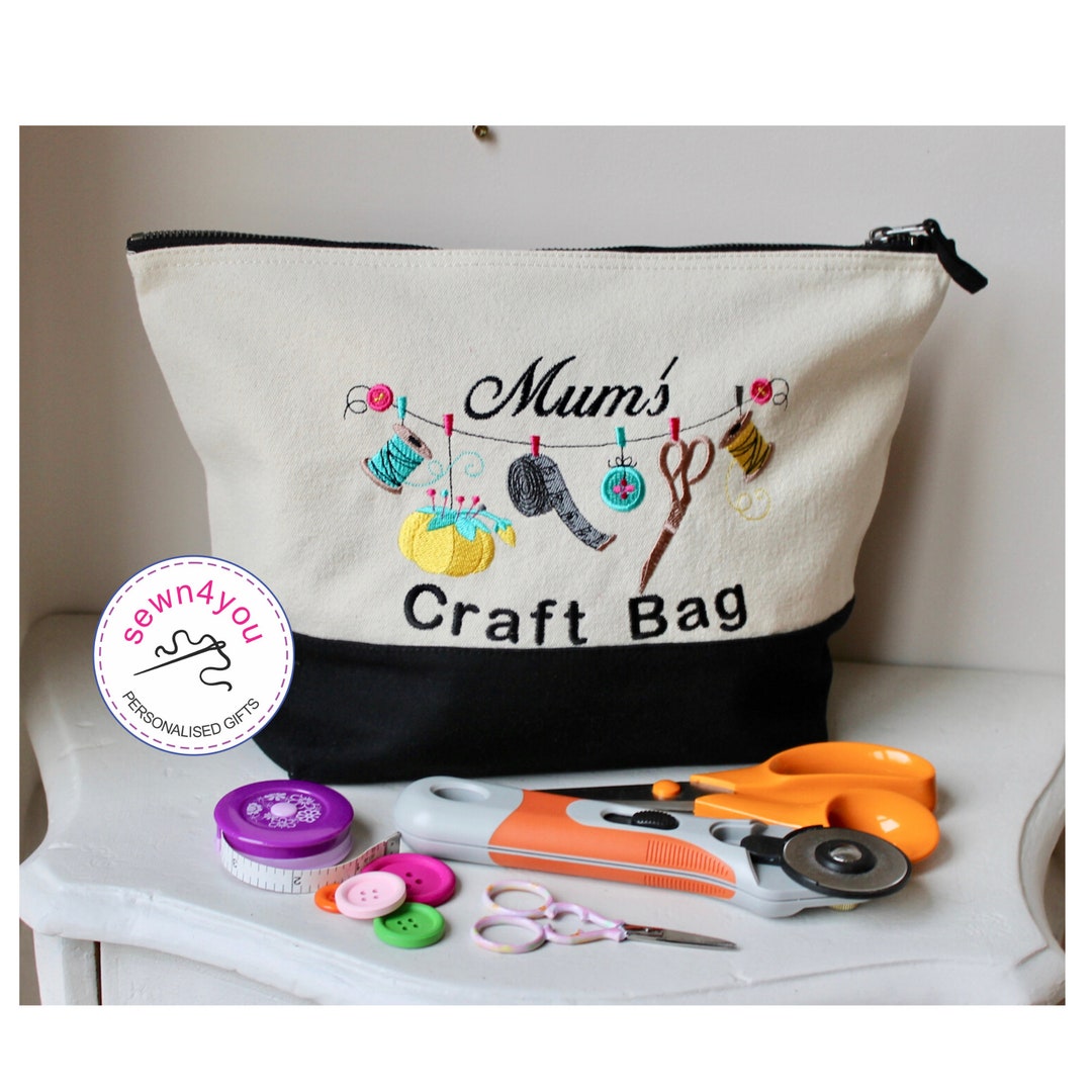 Personalised Embroidered Craft Bag: Cotton Canvas Project Bag - Etsy UK