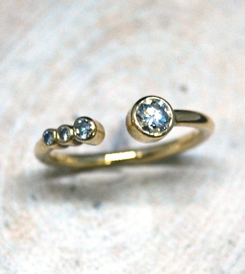 Gold Engagement Ring - Cluster Gold Ring -bezel Set Diamond Gold Ring ...