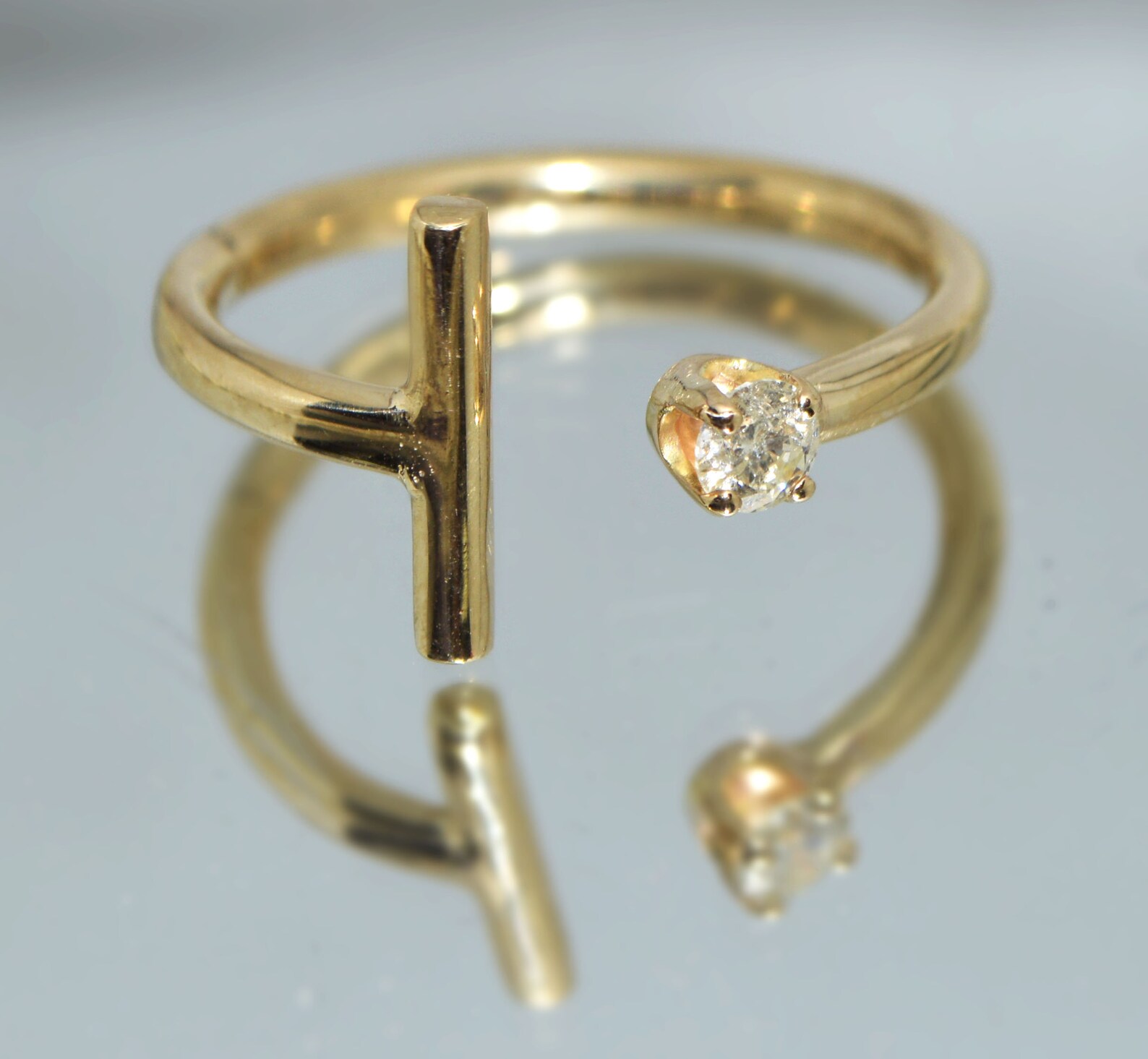 Solid Gold Open Cut Minimalist Statement Engagement Ring With Single ...