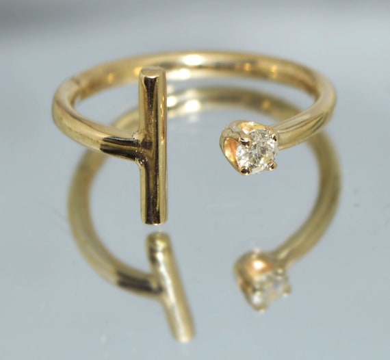 Solid Gold Open Cut Minimalist Statement Engagement Ring With | Etsy
