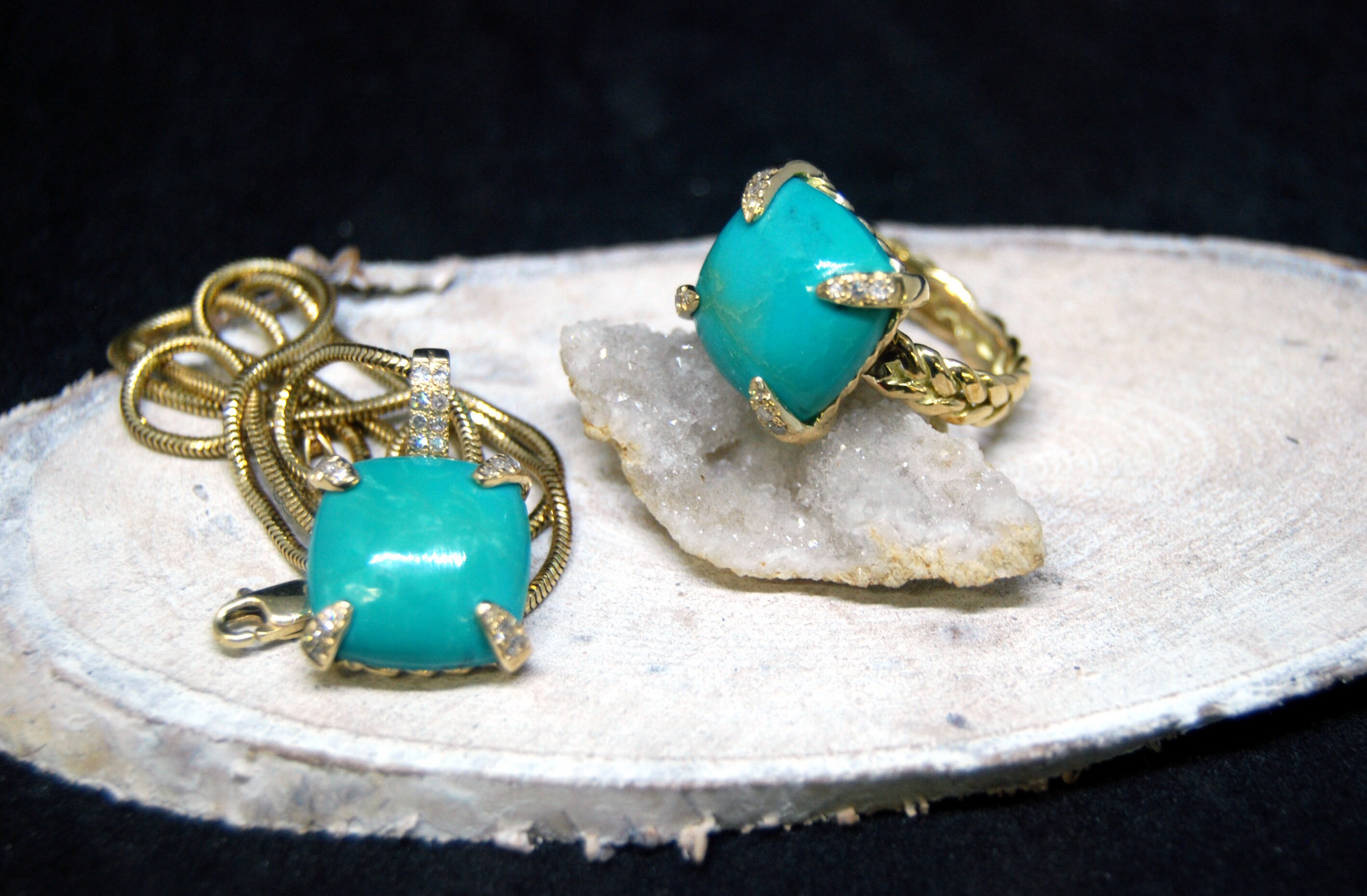 18K Gold Ring and Pendant With Fine Diamonds and - Etsy