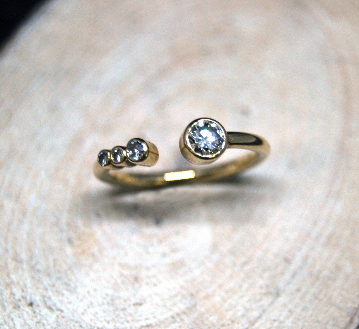 Gold Engagement Ring Cluster Gold Ring bezel Set Diamond - Etsy