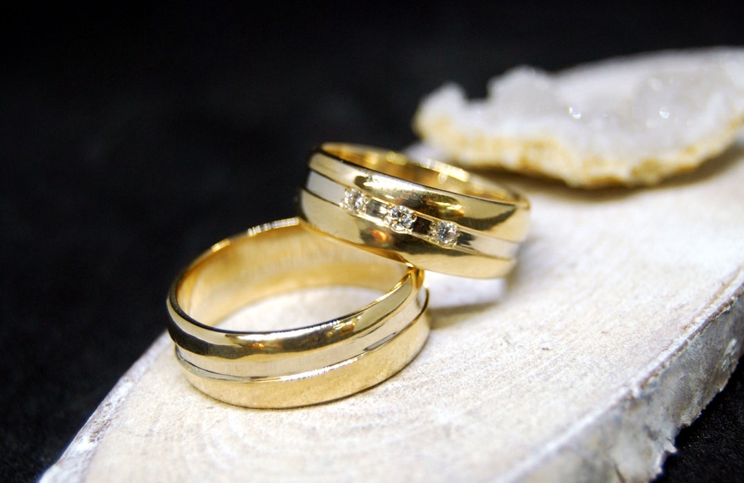 Wedding Ring Set 14(18)K White and Yellow Gold Set With Fine Diamonds ...